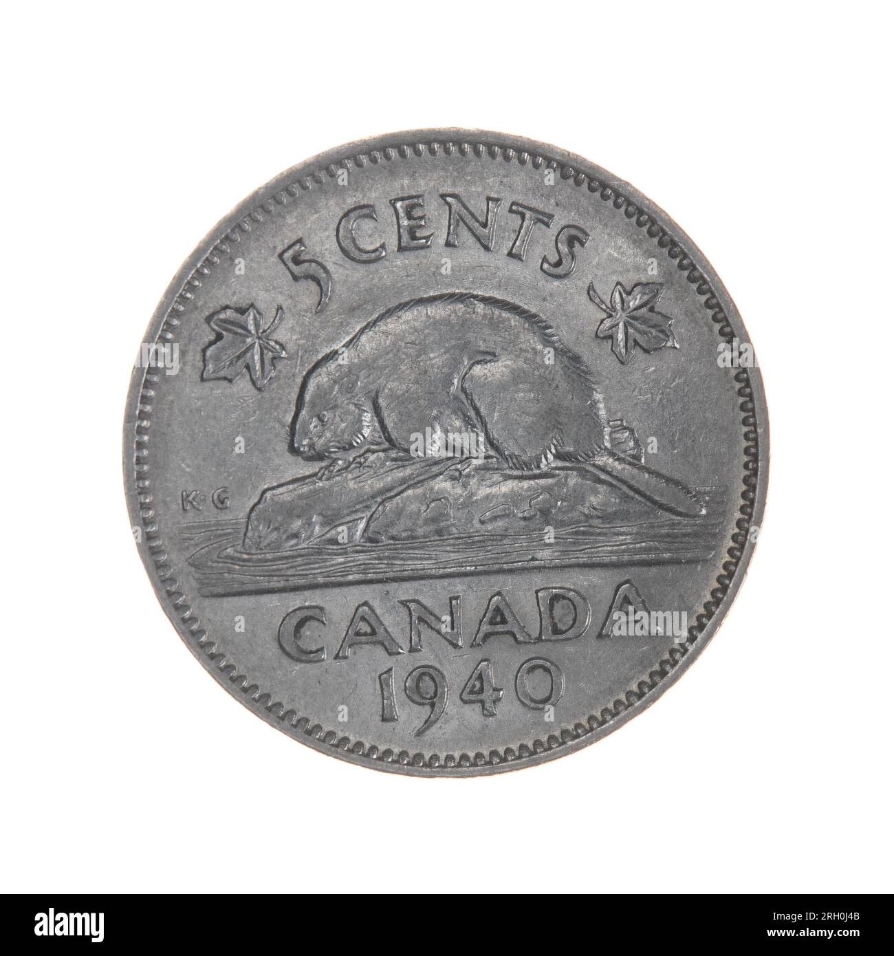 Canadian Nickel with the Beaver on back, dated 1940 Stock Photo - Alamy
