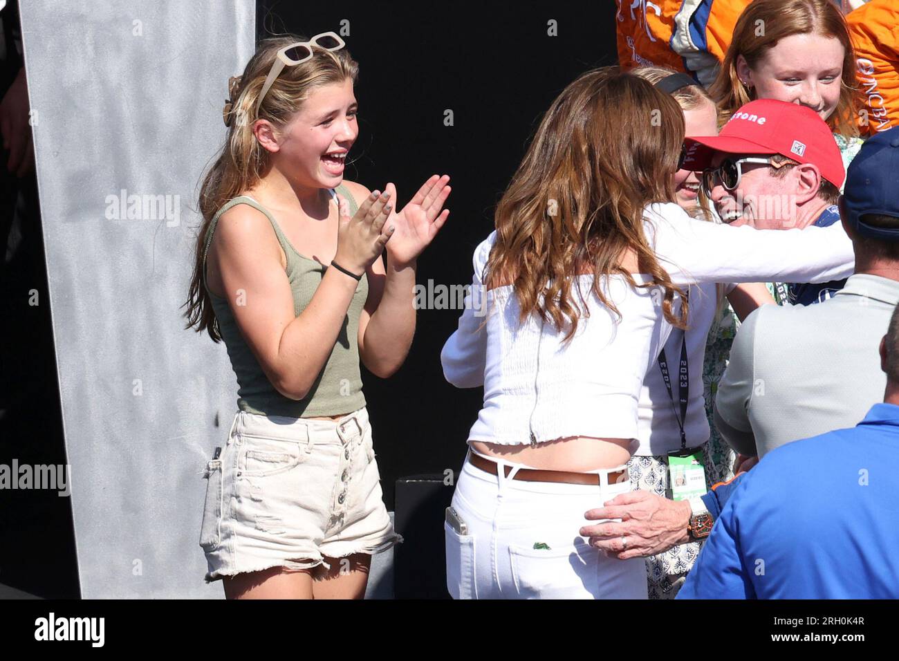 INDIANAPOLIS, IN - AUGUST 12: IndyCar driver Scott Dixon gets a hug ...