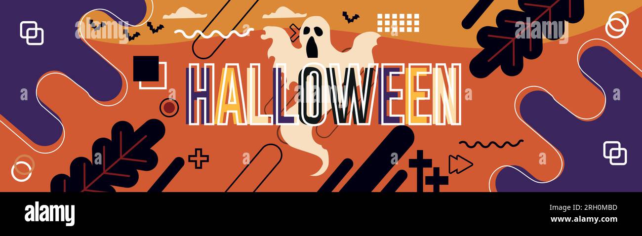 Halloween party banner for October event, orange purple background and ...