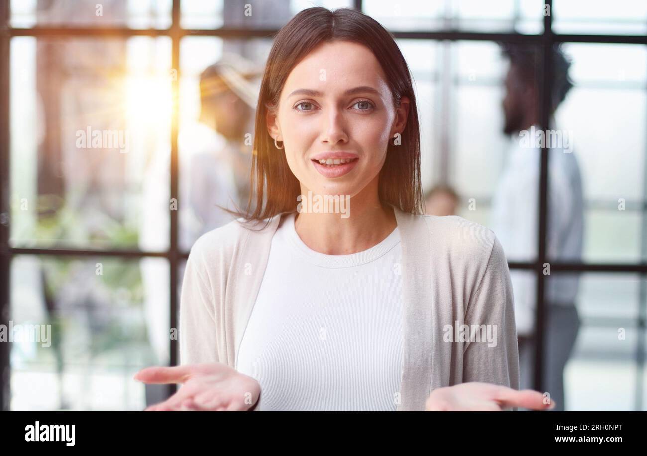 Smiling professional business leaders and employees group team portrait ...
