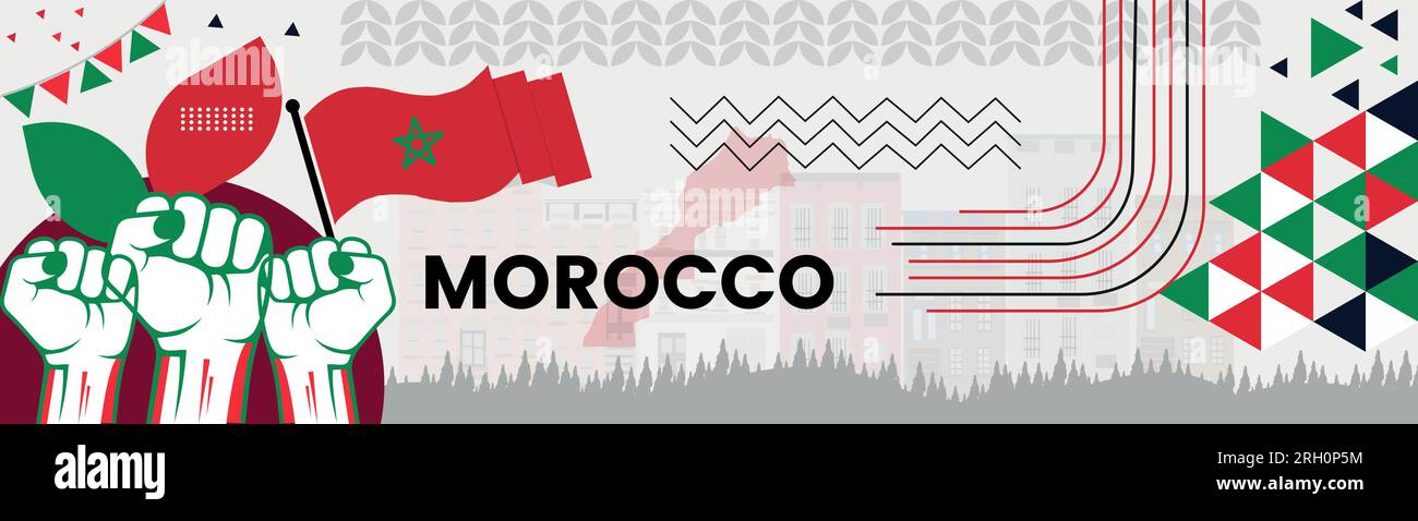 MOROCCO Map and raised fists. National day or Independence day design ...