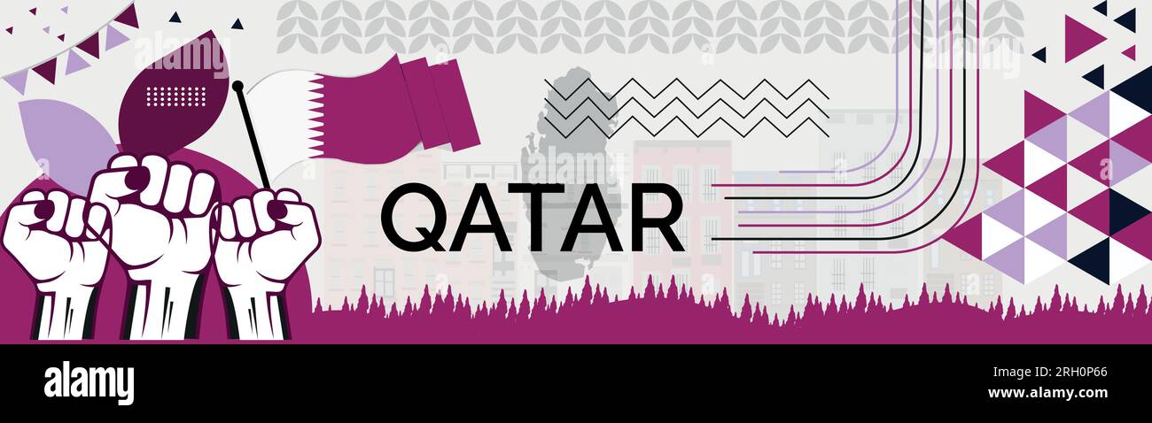 QATAR Map and raised fists. National day or Independence day design for ...