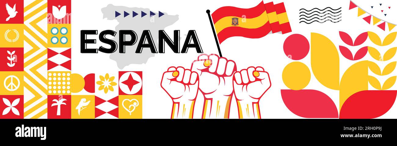 Spanish national day banner design. Spanish flag and map theme with ...