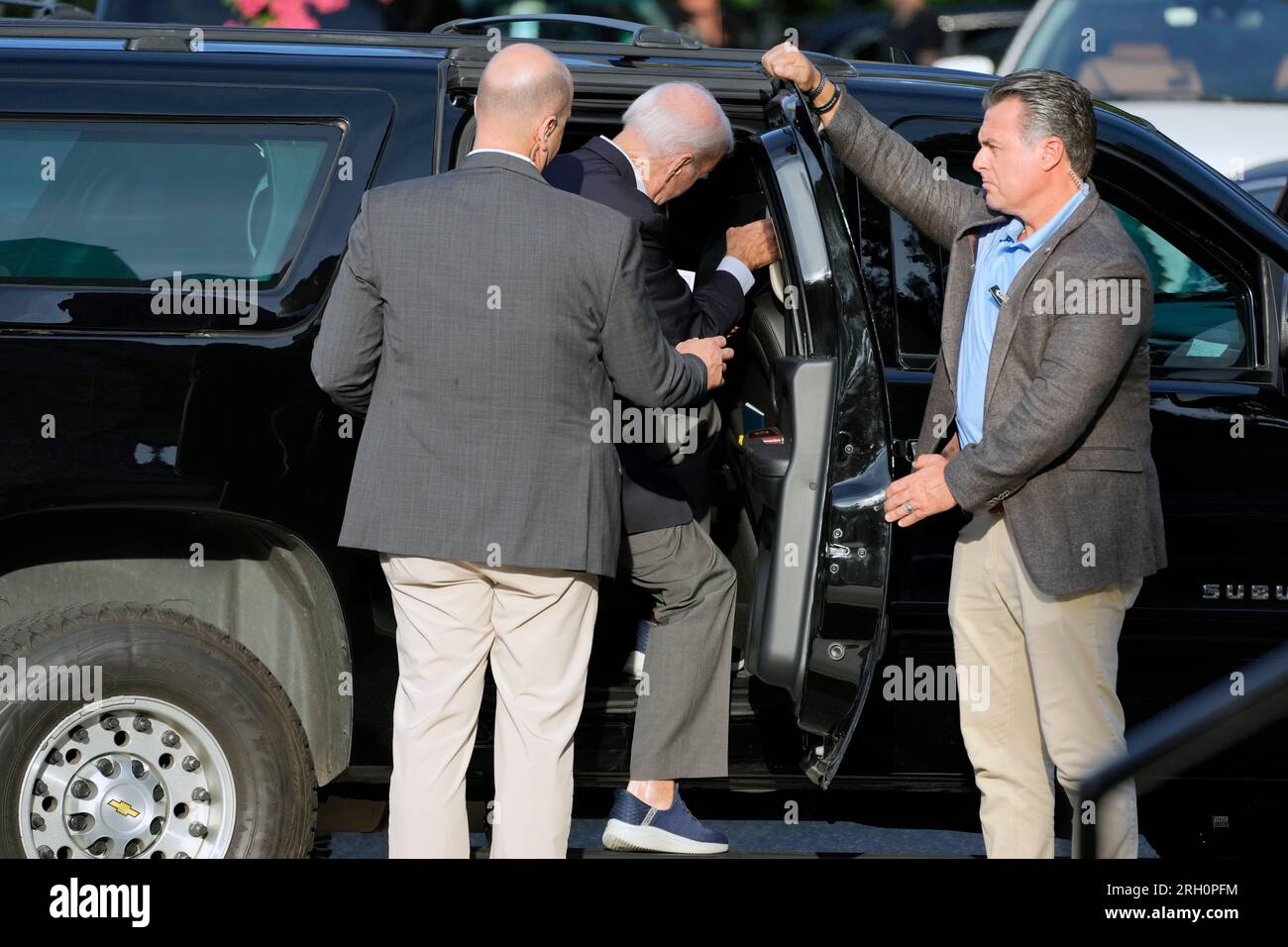 President Joe Biden gets into his motorcade after attending Mass at St ...
