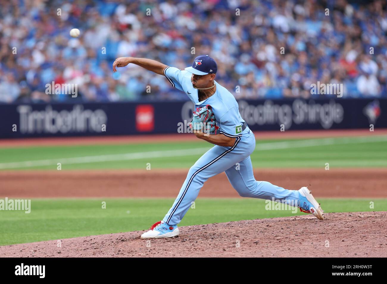TORONTO, ON - AUGUST 12: Toronto Blue Jays relief pitcher Jordan Hicks ...