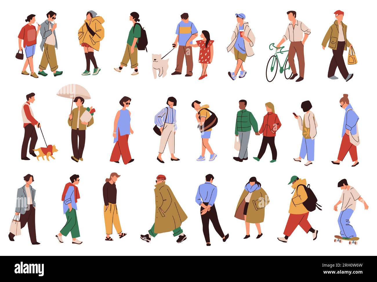 City people. Women and men summer walking. Urban crowd. Street girl and ...