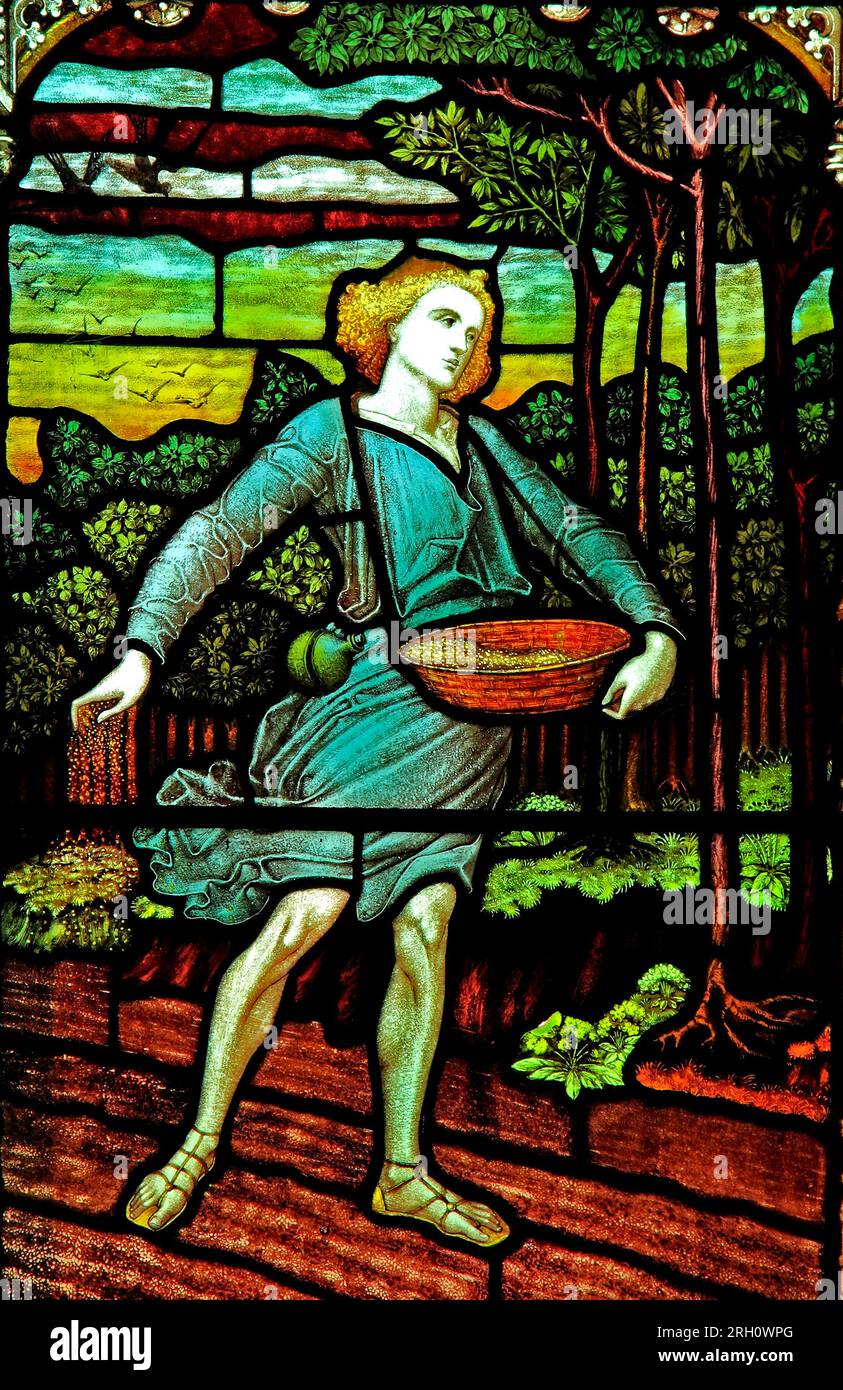 The Sower, Arts and Crafts, stained glass window, Titchwell church ...