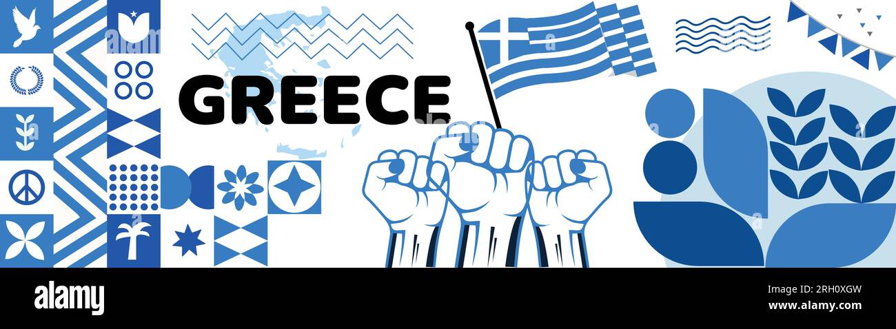 GREECE Map and raised fists. National day or Independence day design ...
