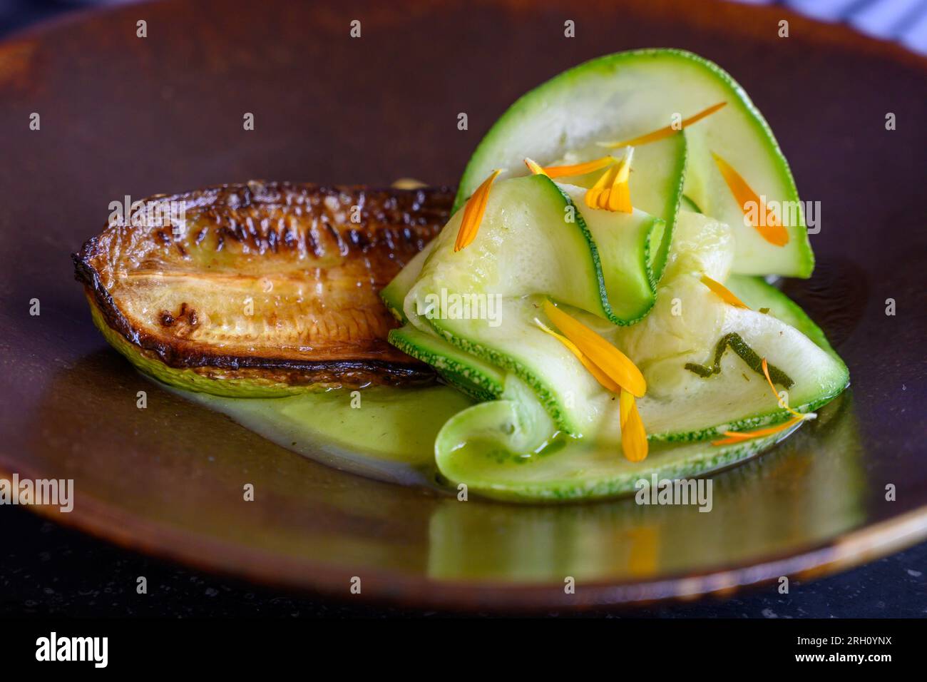 Exquisite vegetarian zucchini dish of modern French haute cuisine ...