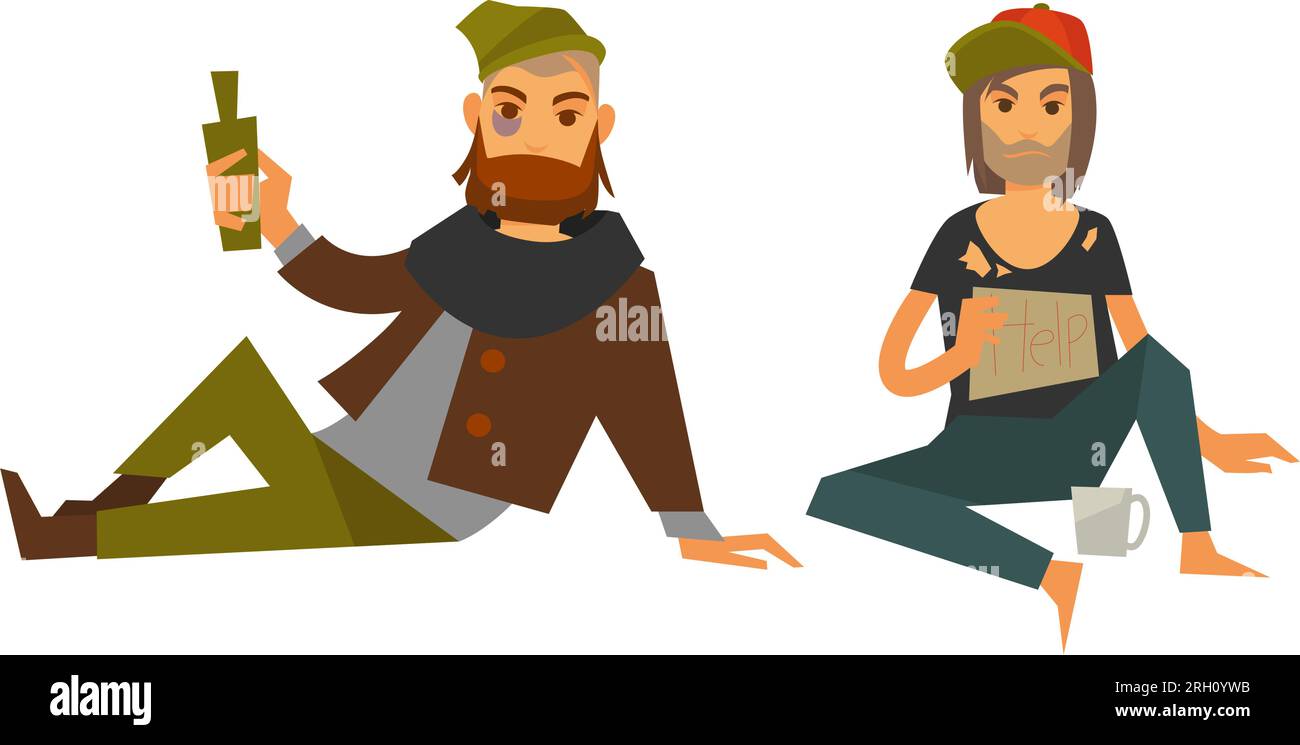 Homeless people, alcoholics or drug addicts vector Stock Vector Image ...