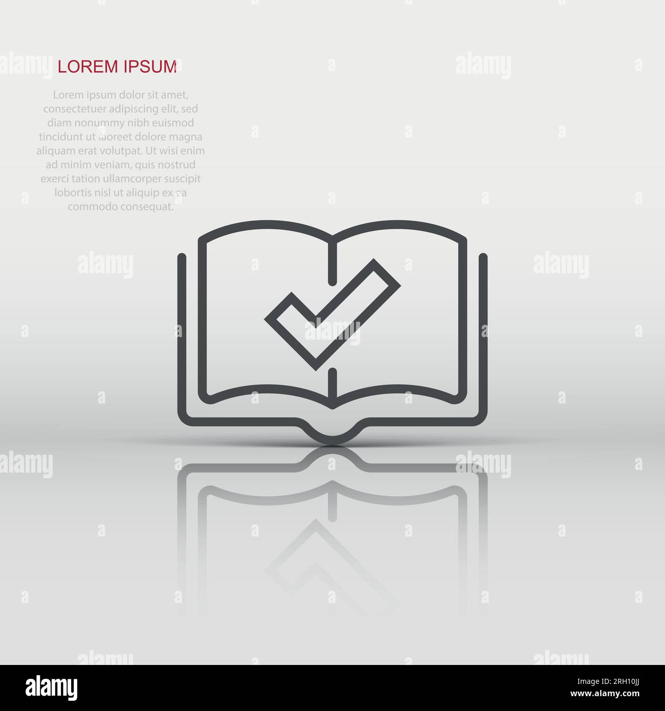 Book check mark icon in flat style. Bookmark approval vector illustration on white isolated ...