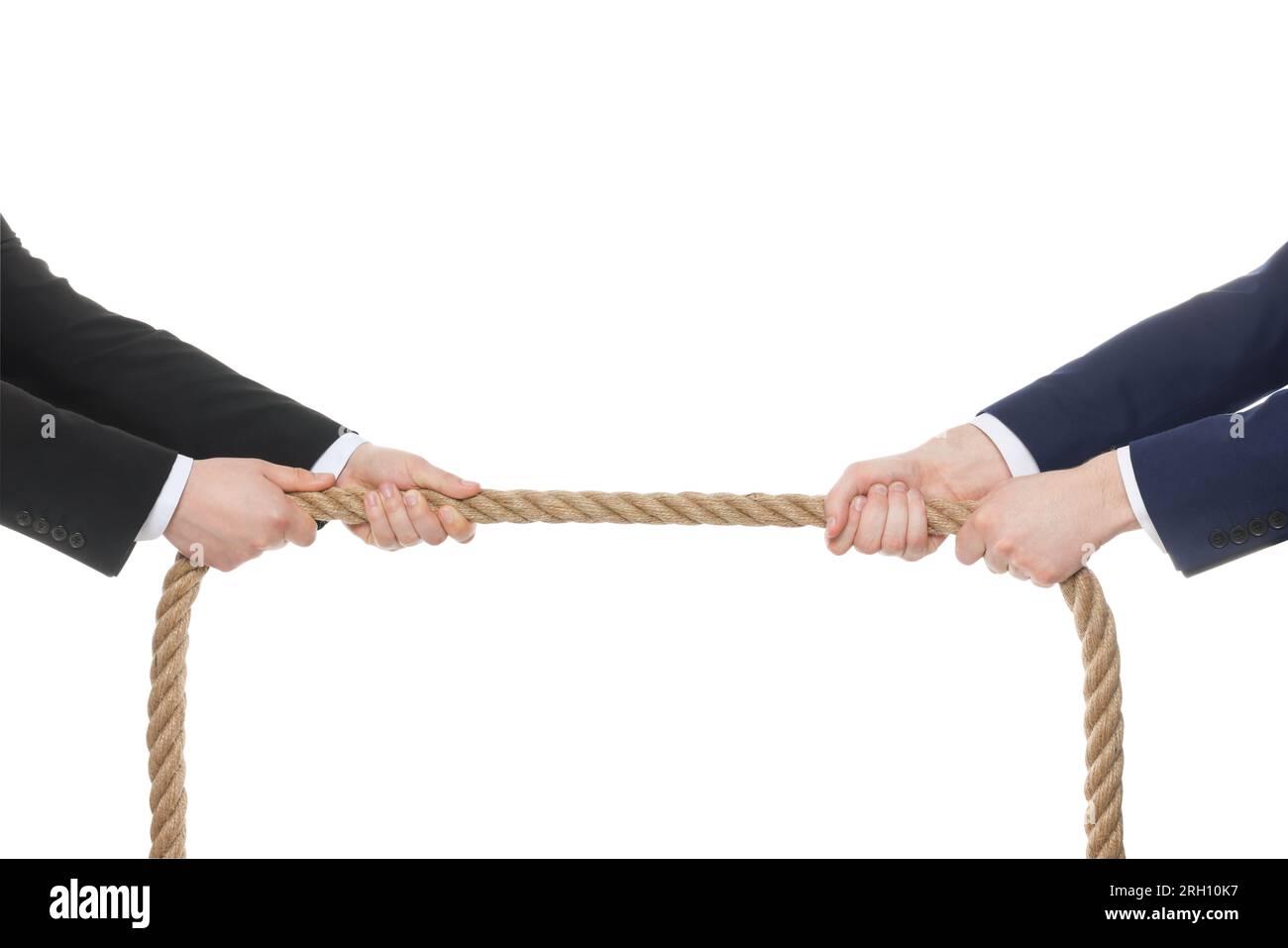 Dispute concept. Men pulling rope on white background, closeup Stock ...