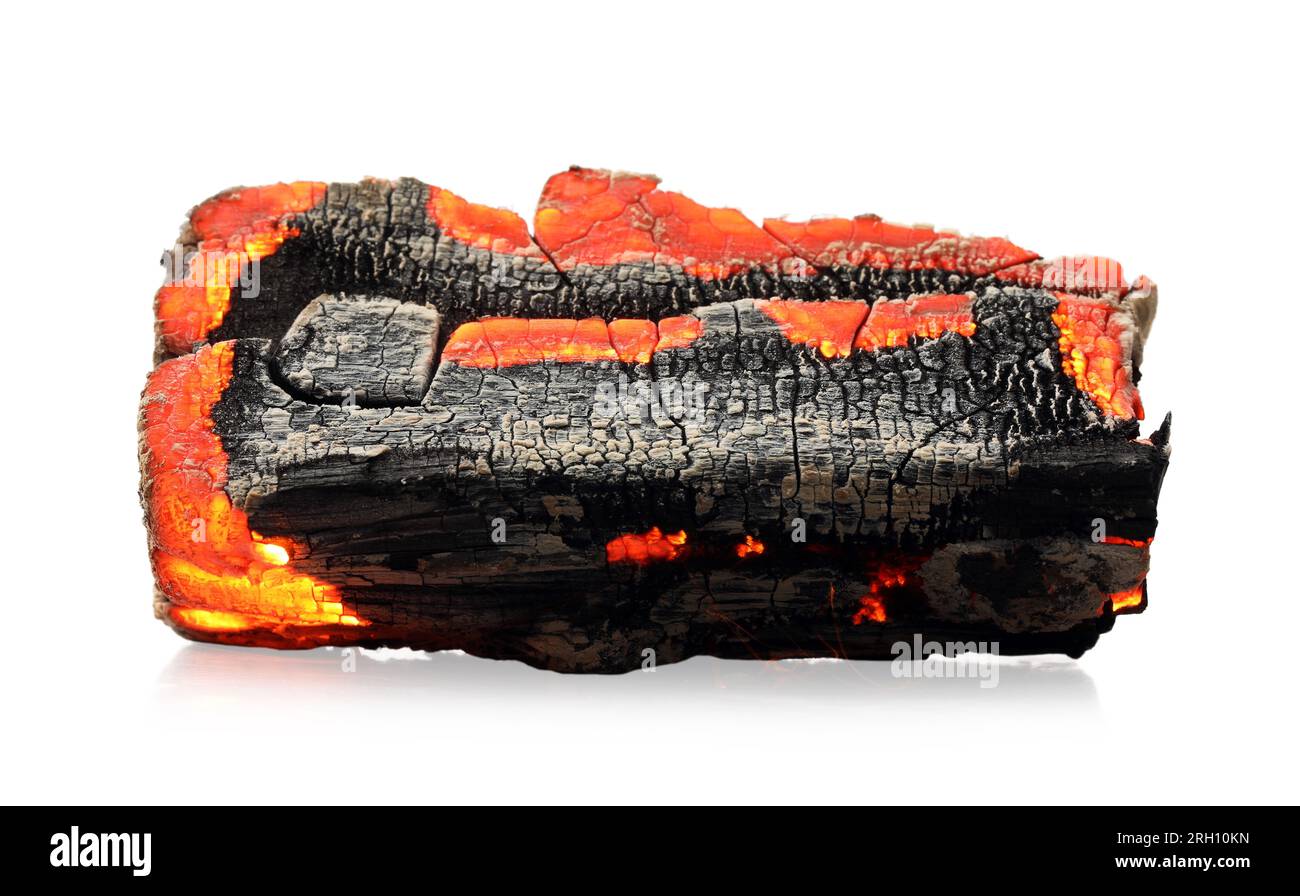 Piece of smoldering coal on white background Stock Photo - Alamy