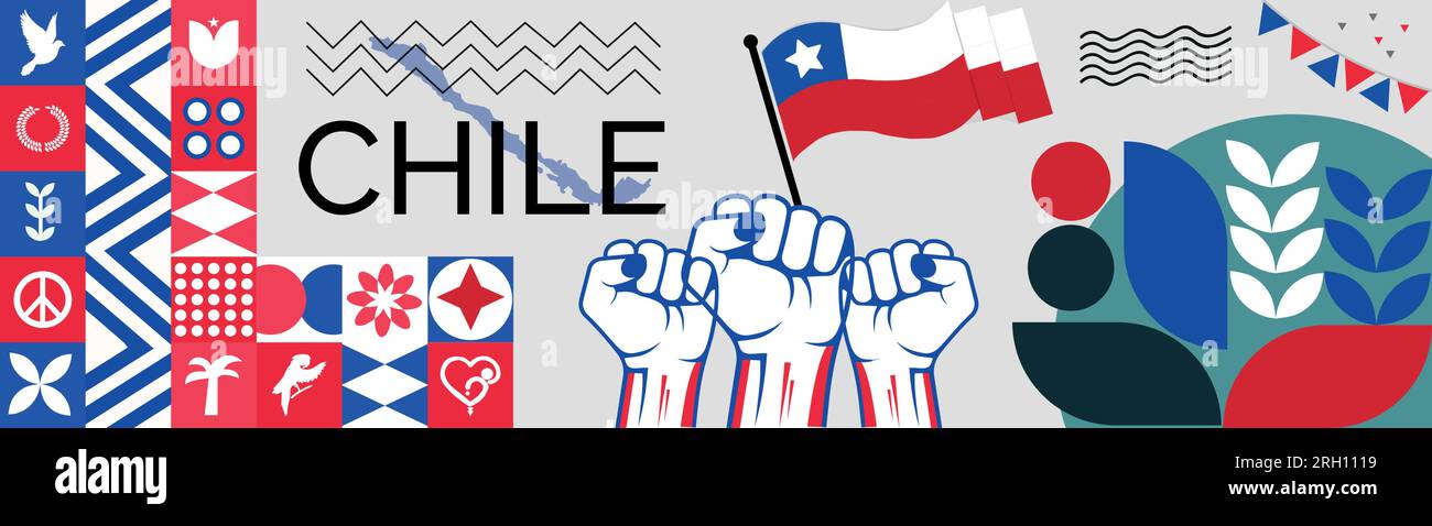 CHILE Map and raised fists. National day or Independence day design for ...