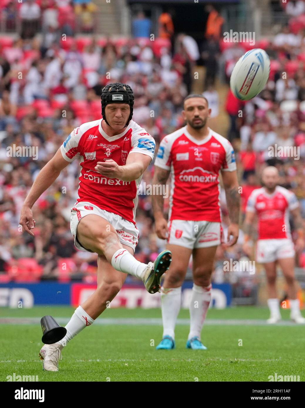 Brad Schneider #37 of Hull KR kicks a penalty during the Betfred ...