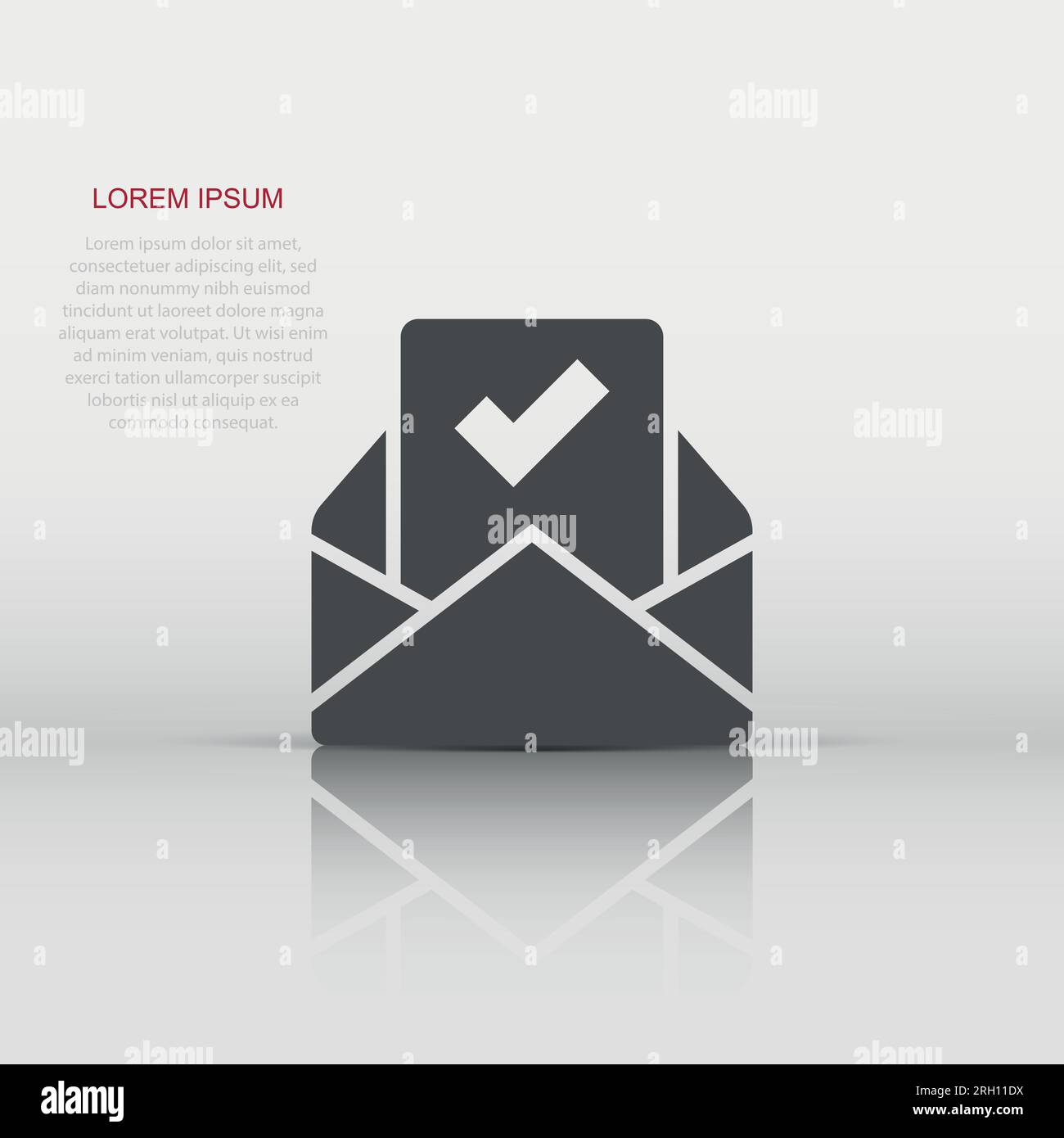 Envelope with confirmed document icon in flat style. Verify vector ...