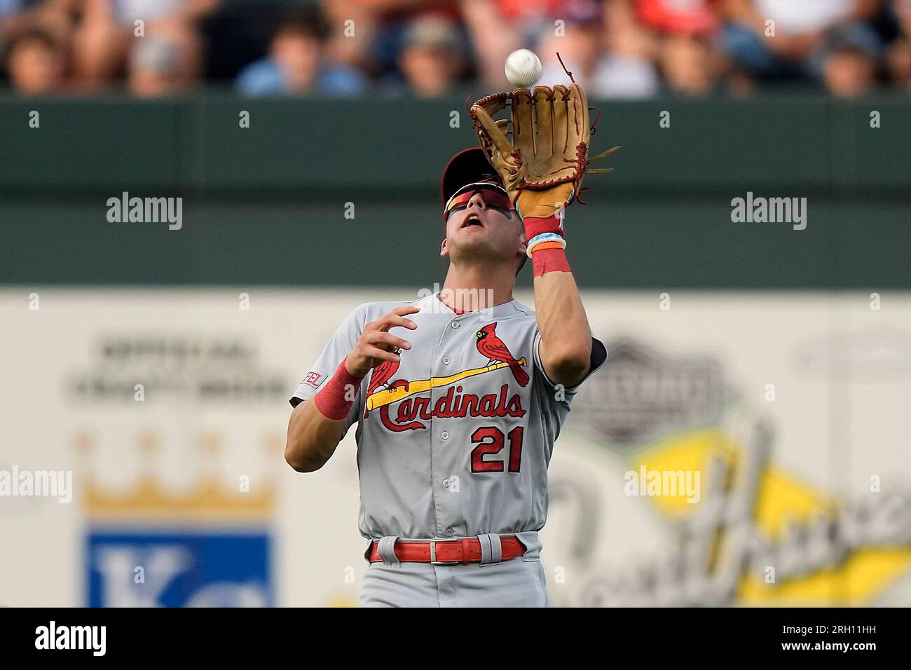 St. Louis Cardinals center fielder Lars Nootbaar catches a fly ball for ...