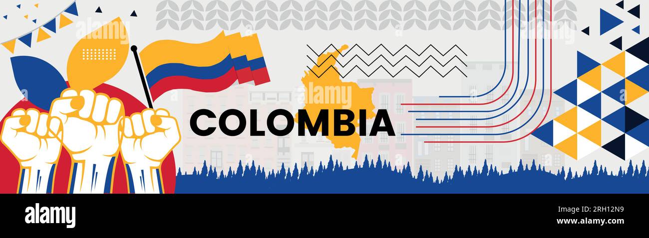 COLOMBIA Map and raised fists. National day or Independence day design ...