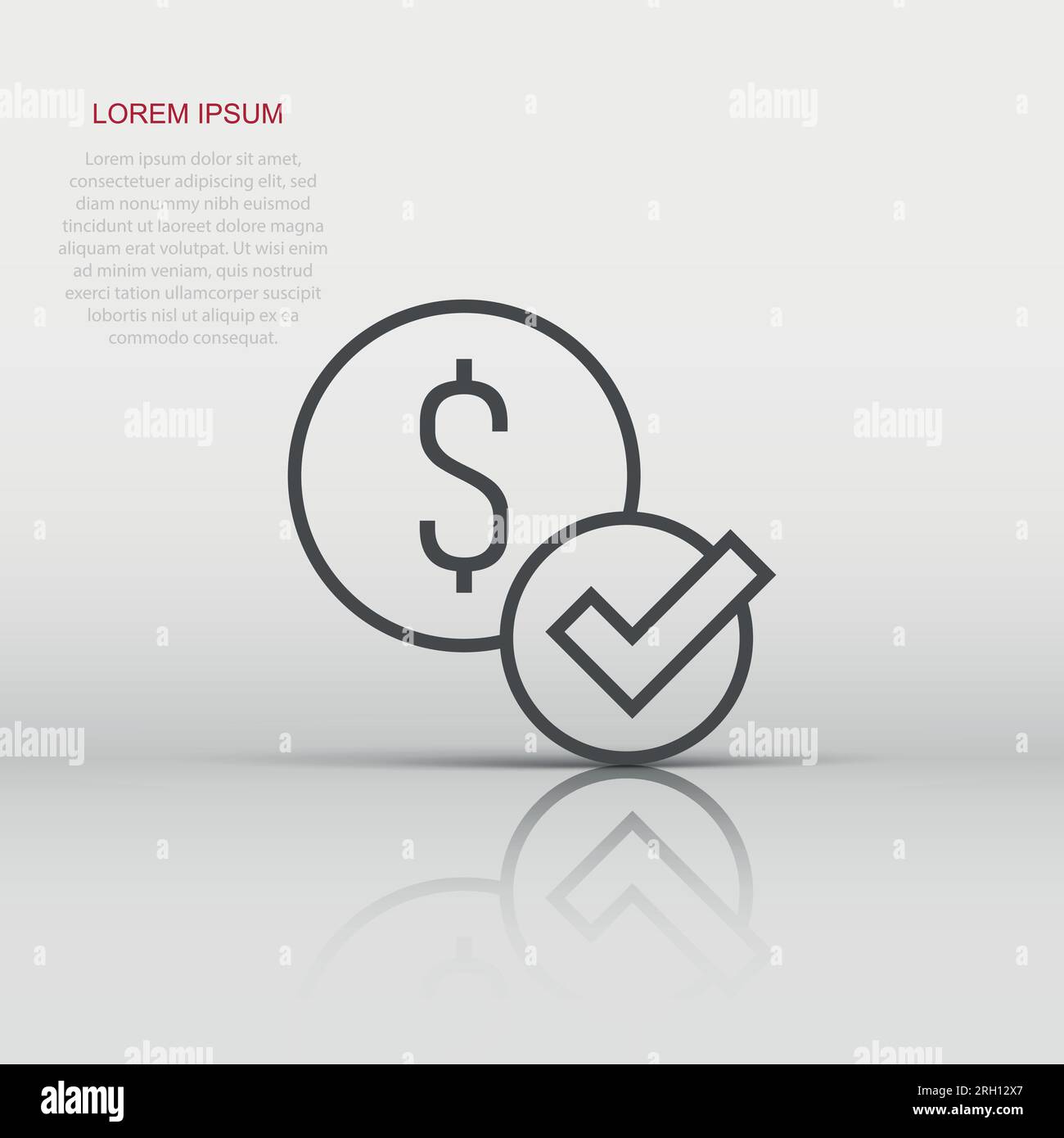 Coin check mark icon in flat style. Money approval vector illustration ...