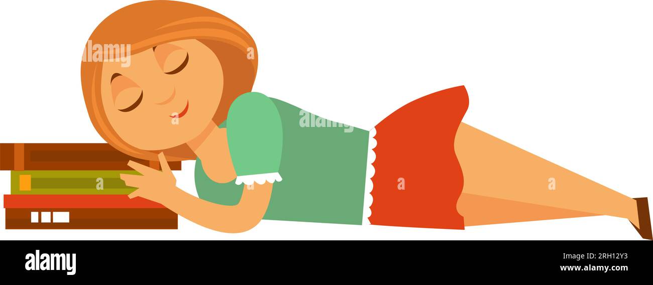 Student sleeping on pile of books dreaming vector Stock Vector Image ...