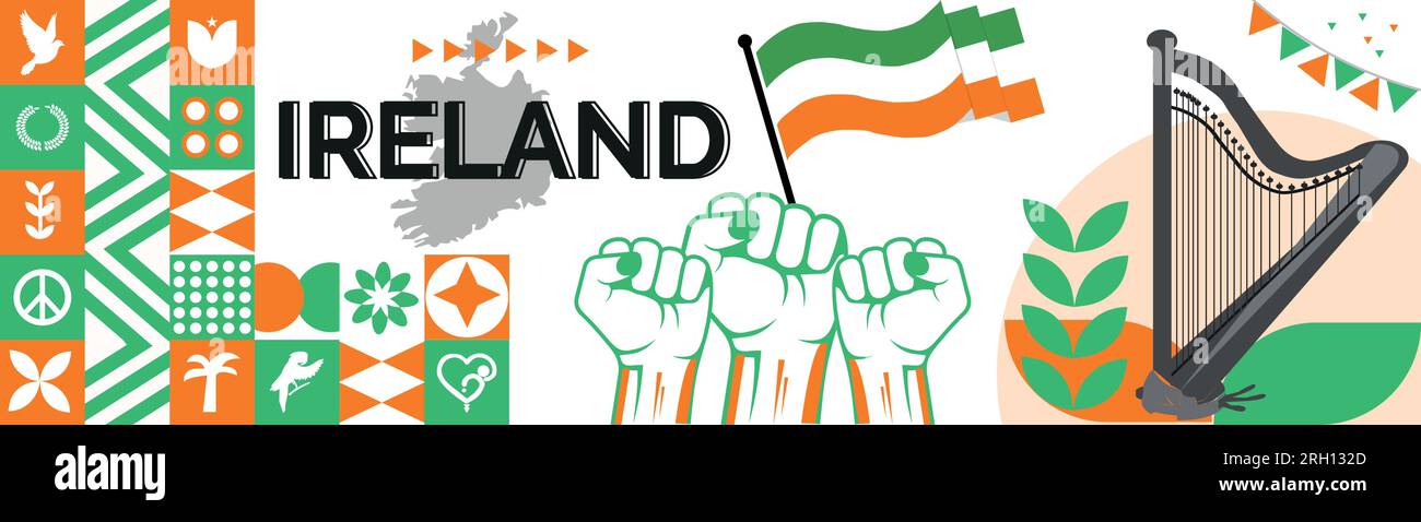 Ireland national day banner design. Ireland flag and map theme with ...