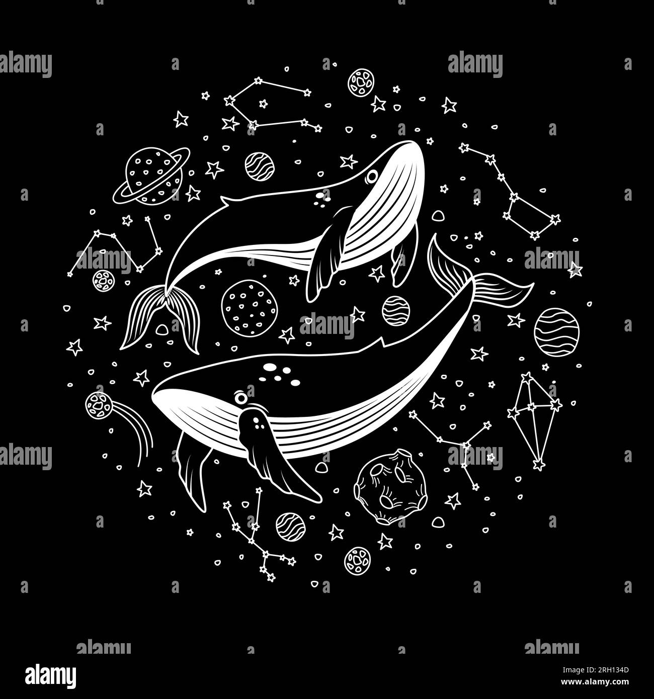 Vector illustration with whales in space Stock Vector Image & Art - Alamy