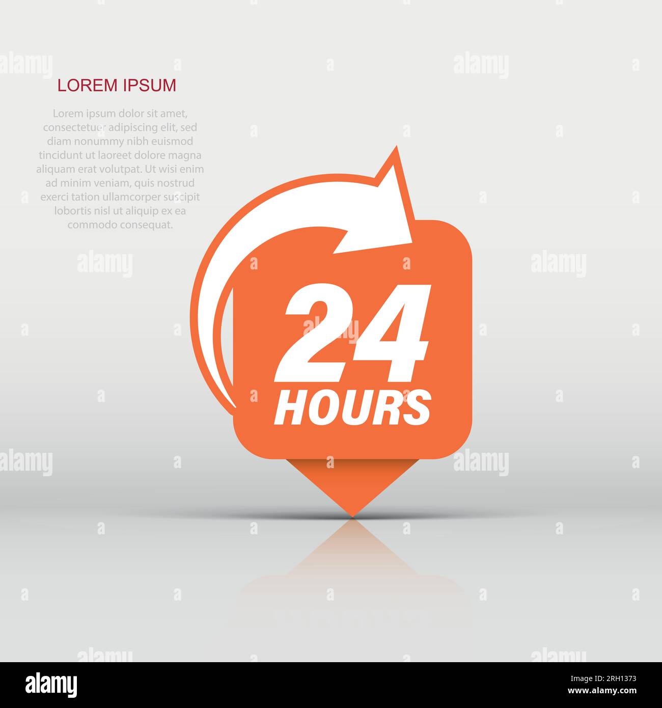 24 hours service icon in flat style. All day business and service ...