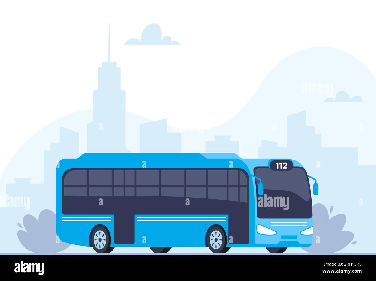 Blue City bus. Passenger transport side view. Public transport on city ...