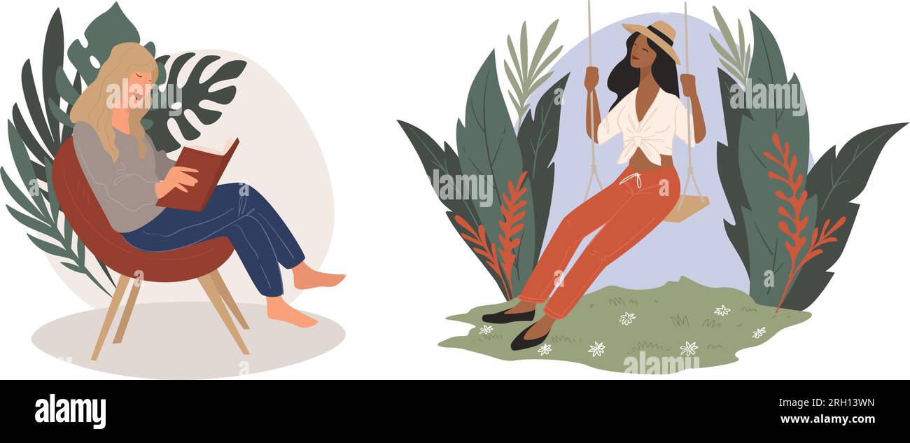 Reading books and having rest on vacation vector Stock Vector Image ...