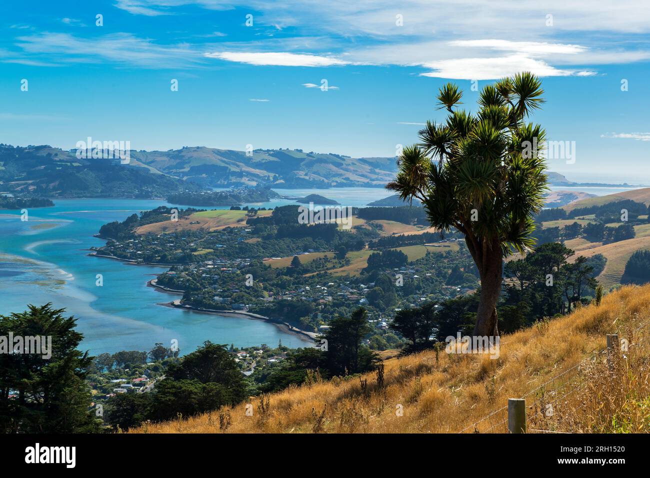 Otago Harbour and Otago Peninsula coastal landscape, Dunedin, South ...