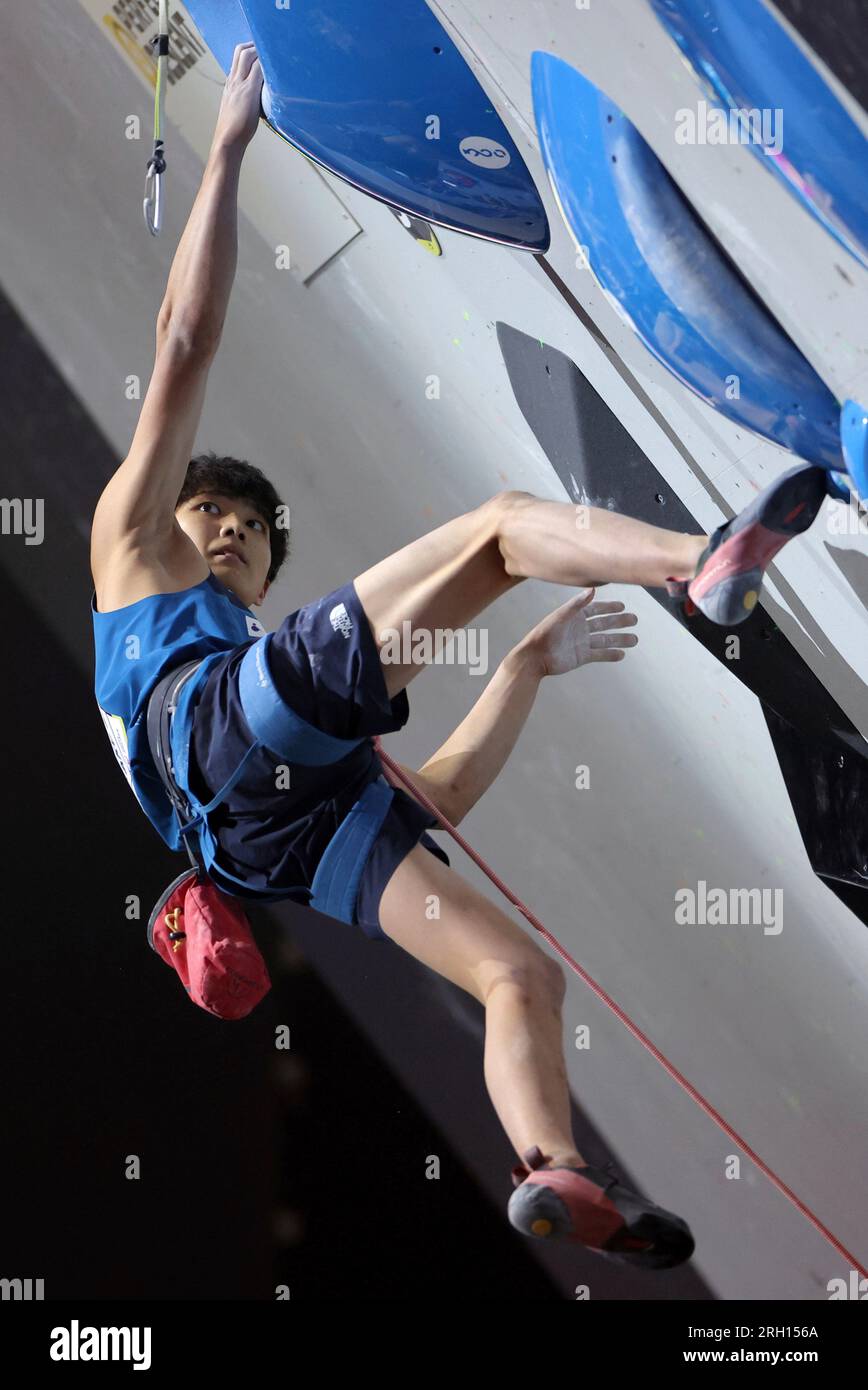 Sorato ANRAKU of Japan performs during the final round of men's boulder ...