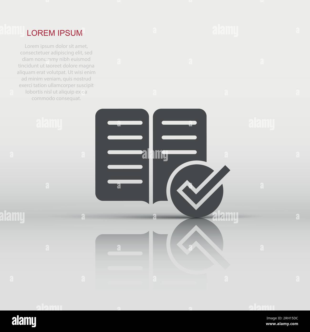 Book check mark icon in flat style. Bookmark approval vector illustration on white isolated ...