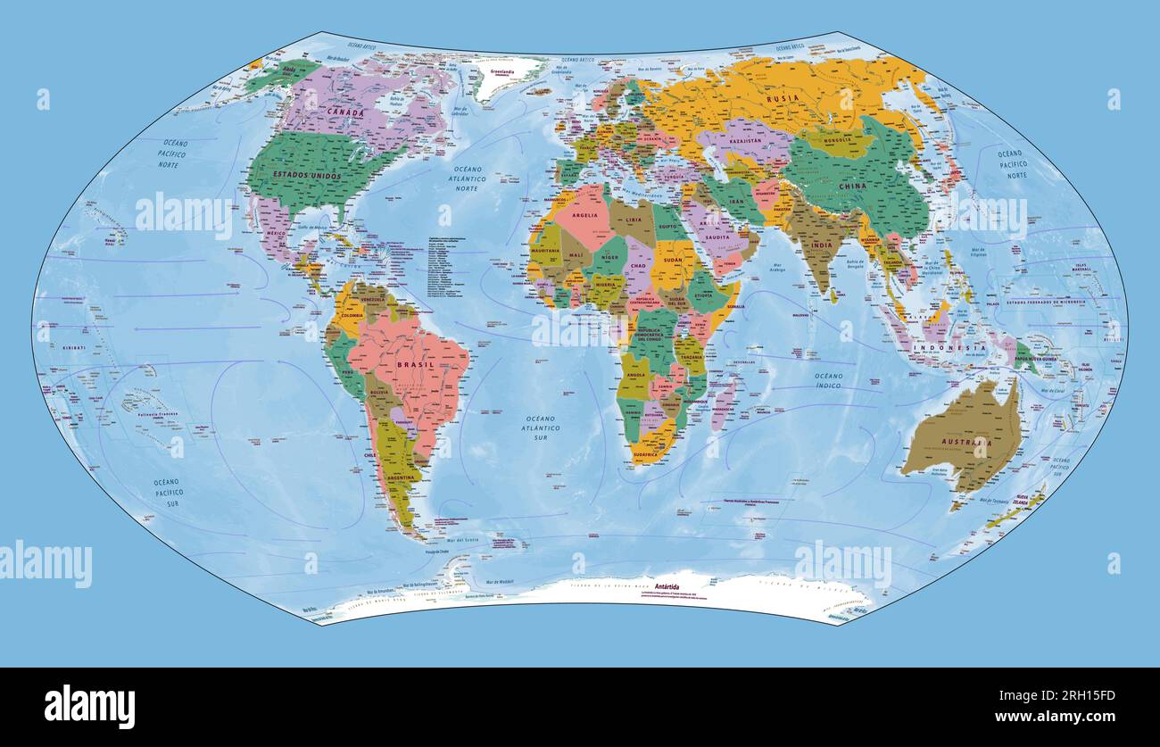 Political world map Spanish language Wagner VII projection Stock Vector ...