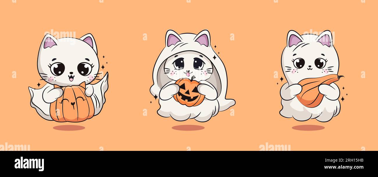 Cute cat ghosts for halloween. Cartoon characters Stock Vector Image ...