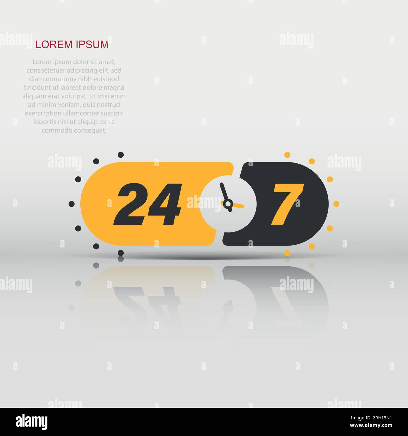 24 7 hours service icon in flat style. All day business and service ...