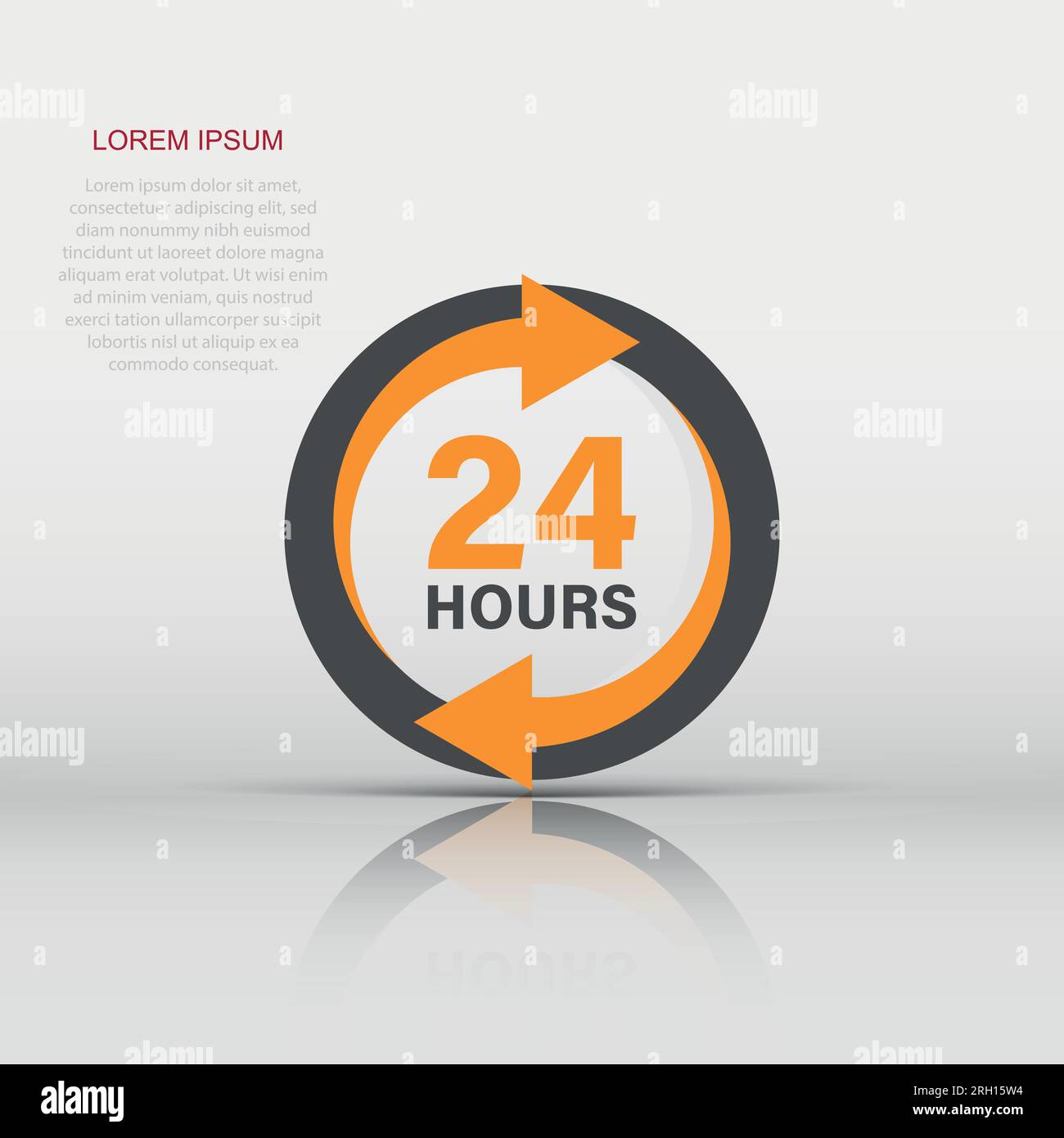 24 hours service icon in flat style. All day business and service ...