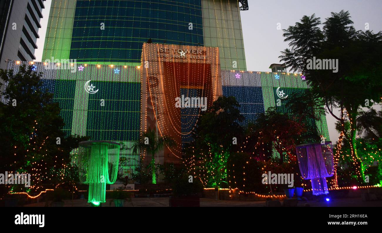 Islamabad, Pakistan. 12th Aug, 2023. A view of lights illuminating the ...