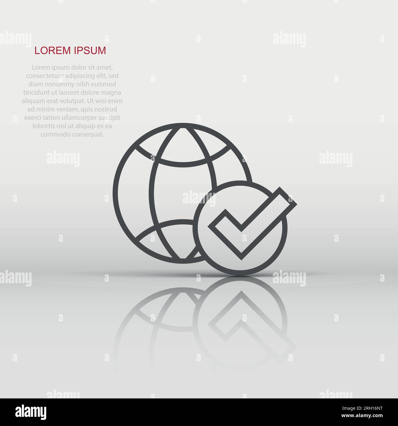 Globe check mark icon in flat style. World approval vector illustration ...