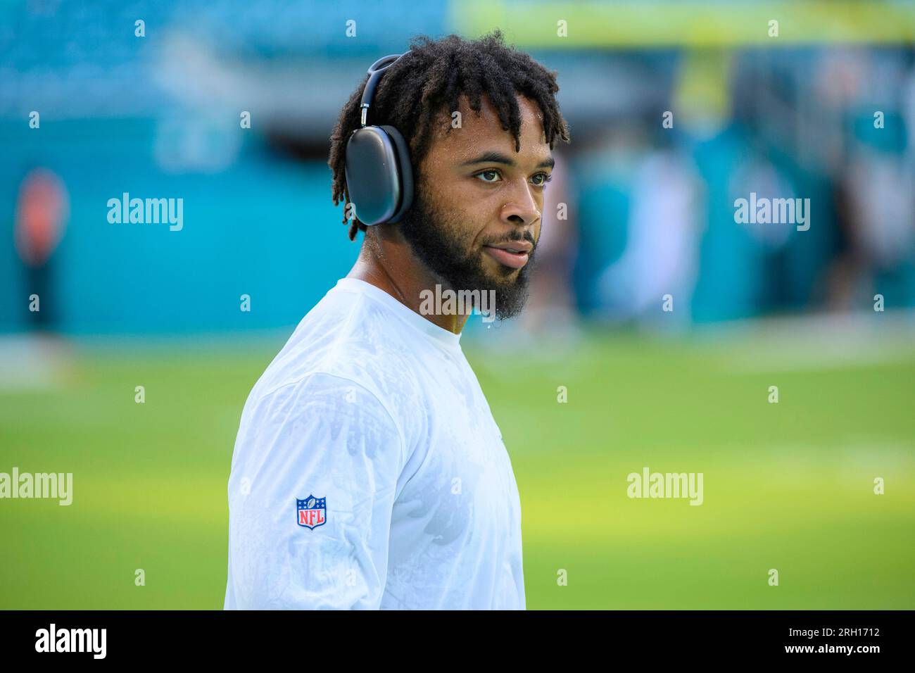 Miami Dolphins running back Myles Gaskin (37) walk on the field as he ...