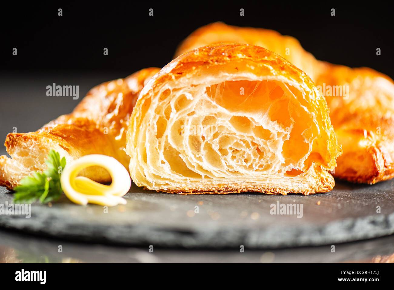 Delicious crispy, flaky and buttery plain croissant with a beautiful ...
