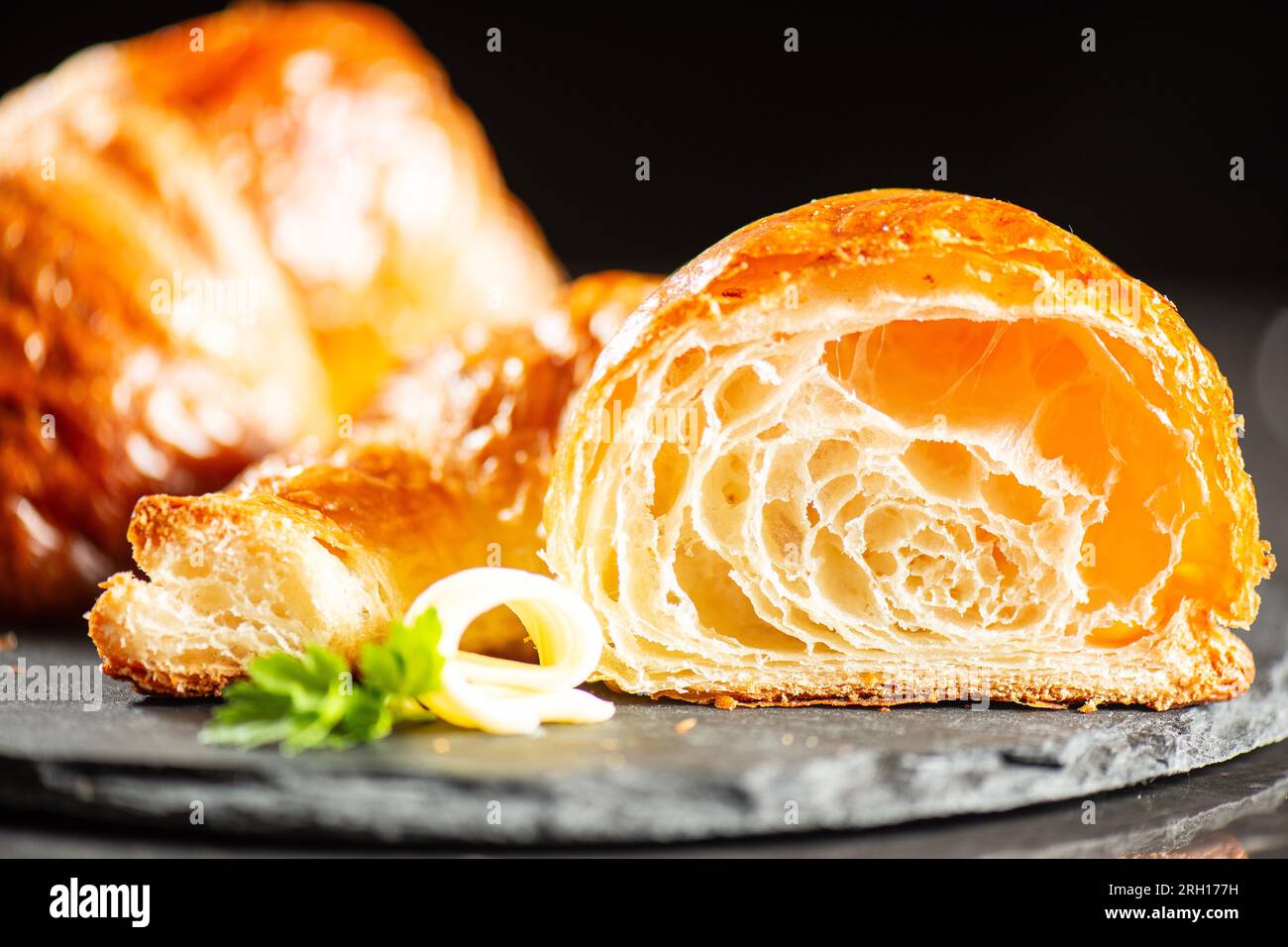 Delicious crispy, flaky and buttery plain croissant with a beautiful ...