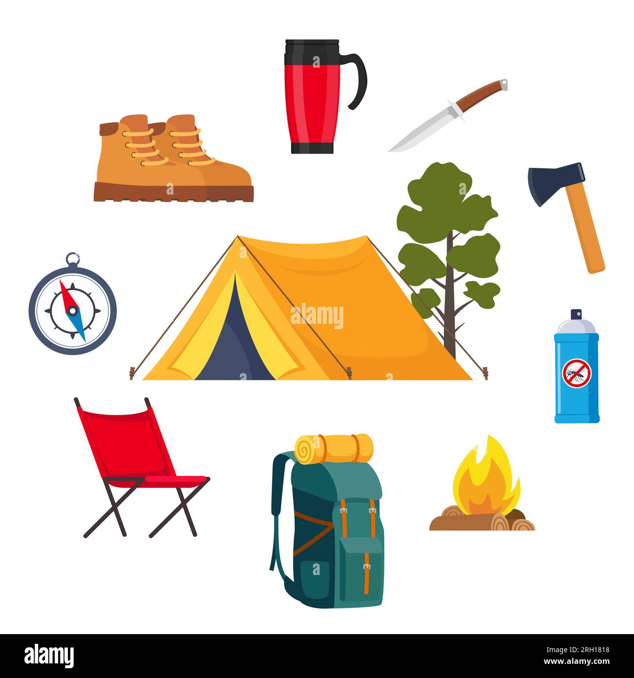 Camping and hiking equipment set. Big collection of elements or icons ...