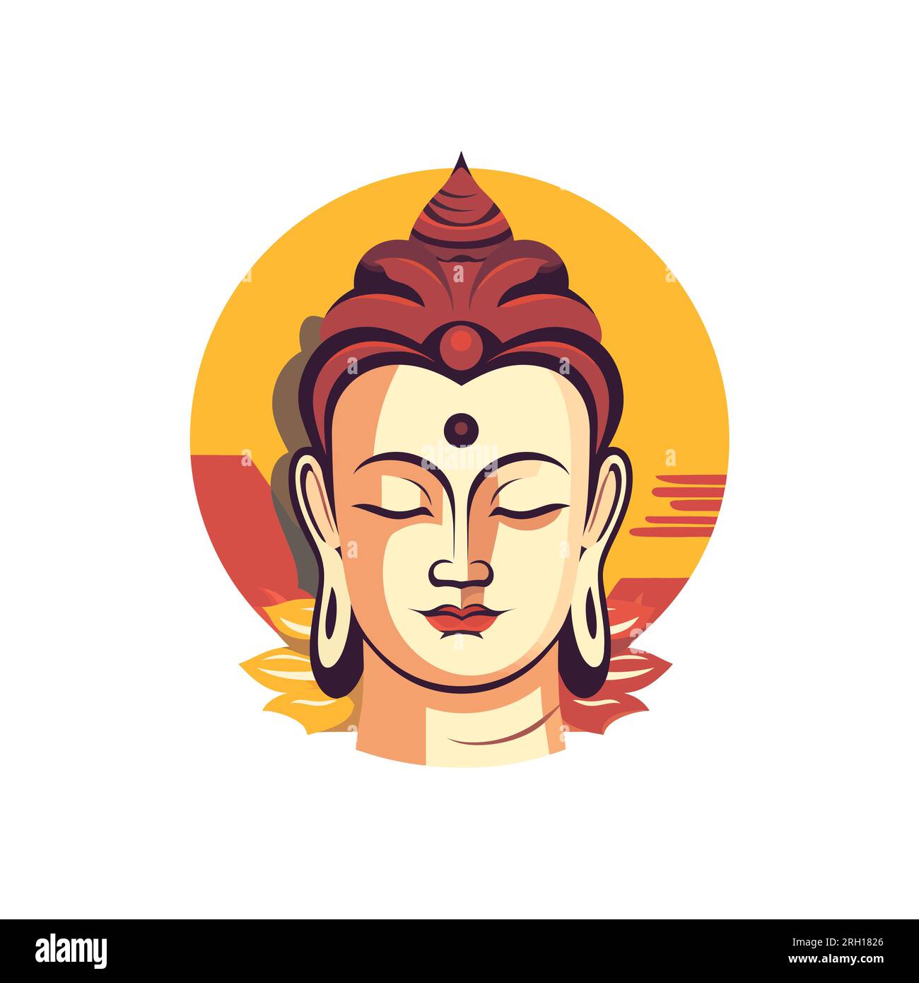 face of buddha in color, flat style on white background. Vector ...