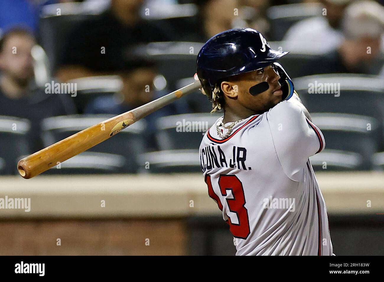 Atlanta Braves' Ronald Acuna Jr. (13) bats against the New York Mets ...