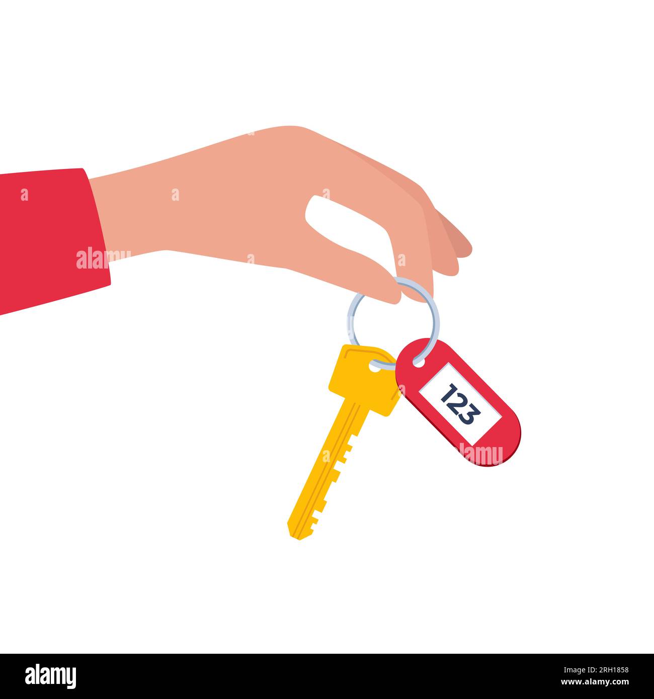 Hand Holding the Car Key. Modern hotel door lock key with room number ...