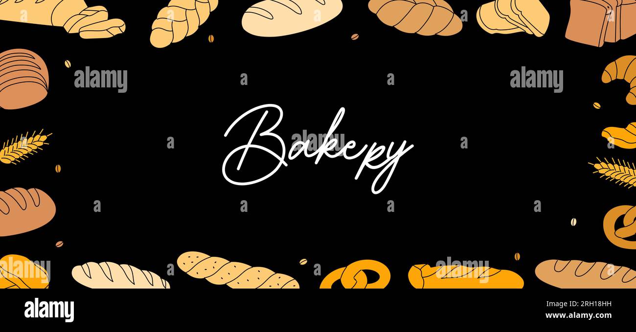 Bakery horizontal banner. Breads and pastry line background. Bakery ...
