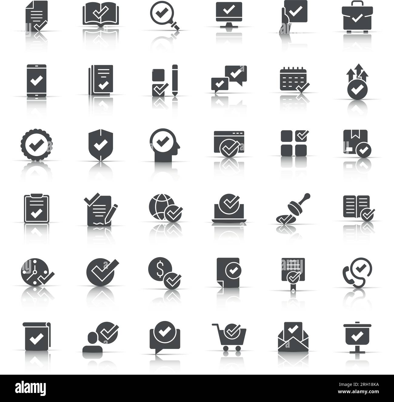 Approve icon set in flat style. Check mark vector illustration on white ...