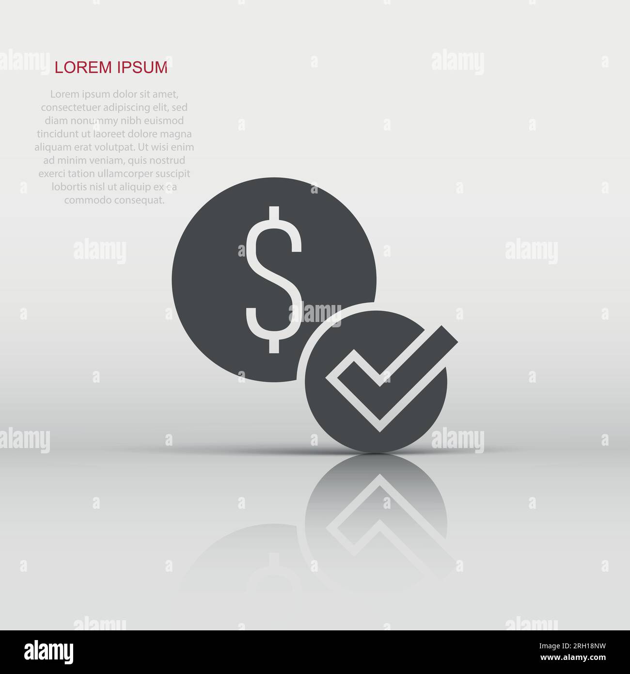 Coin check mark icon in flat style. Money approval vector illustration ...