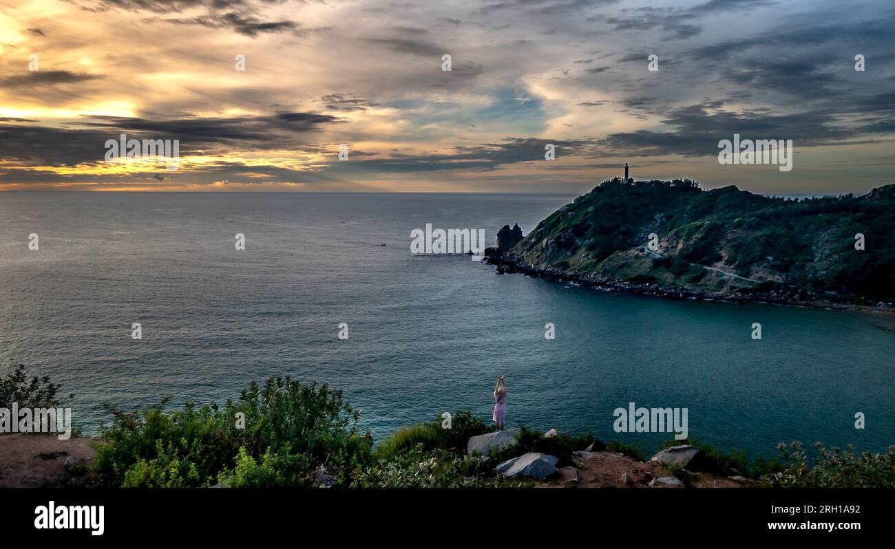 Mui Dien Lighthouse in the morning at Phu Yen province, Viet Nam Stock ...