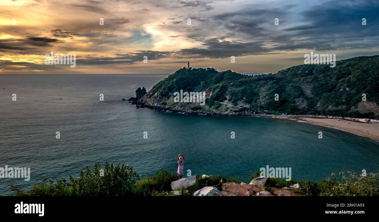 Mui Dien Lighthouse in the morning at Phu Yen province, Viet Nam Stock ...